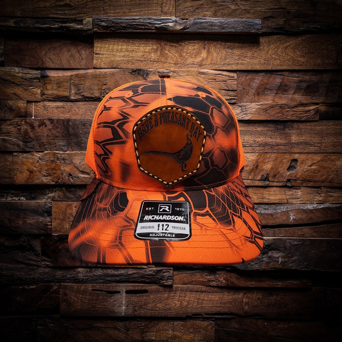 Blaze Orange Kryptek Camo Hat: Pheasant Hunting Leather Patch - Etsy