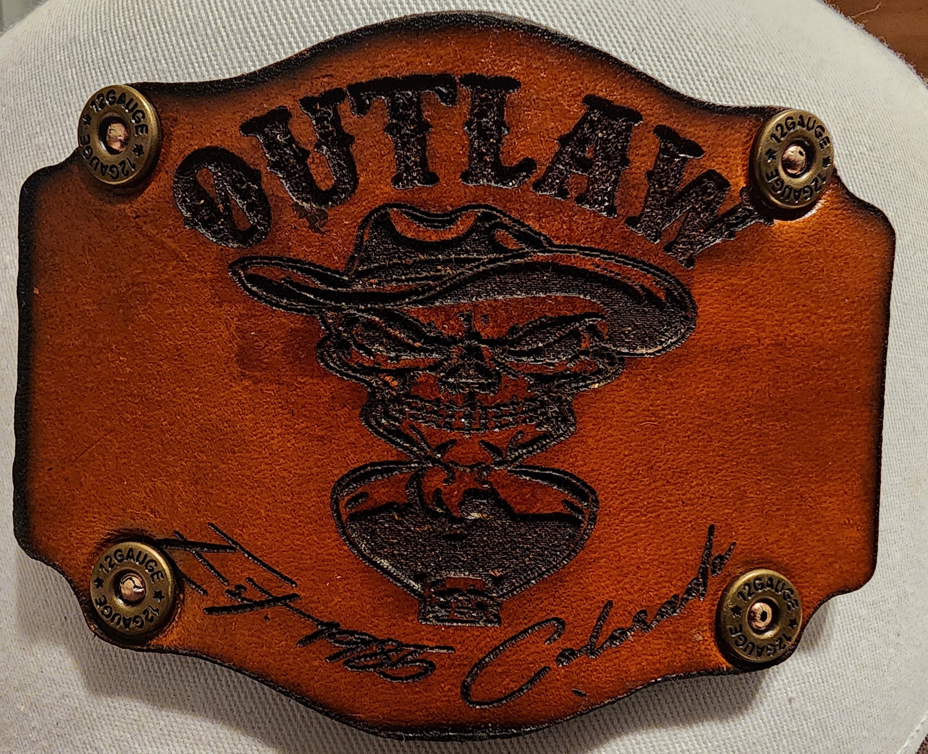 Skull Outlaw, Western Style, Leather Patched Hat, With 12 Guage Rivets ...