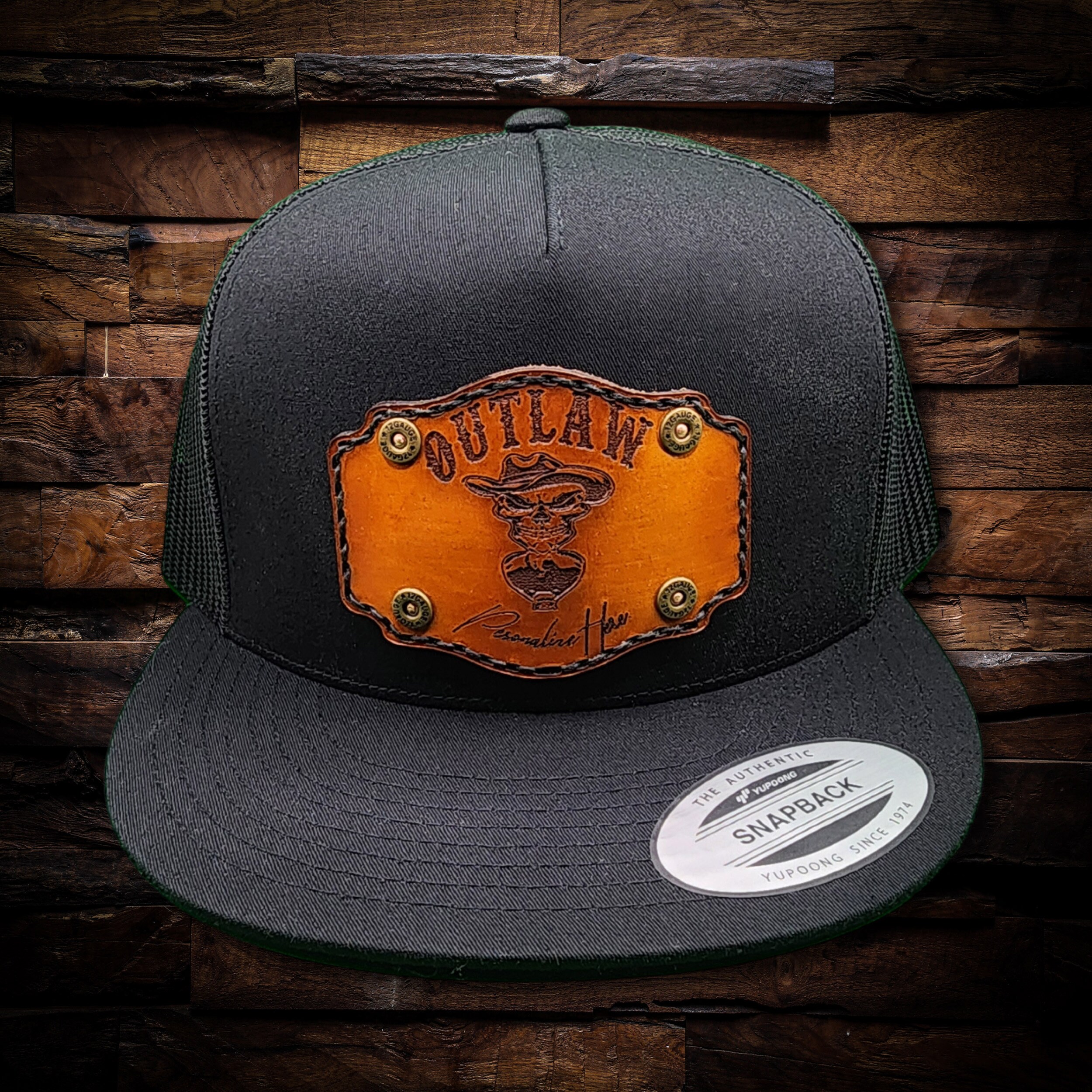 Skull Outlaw, Western Style, Leather Patched Hat, With 12 Guage Rivets ...