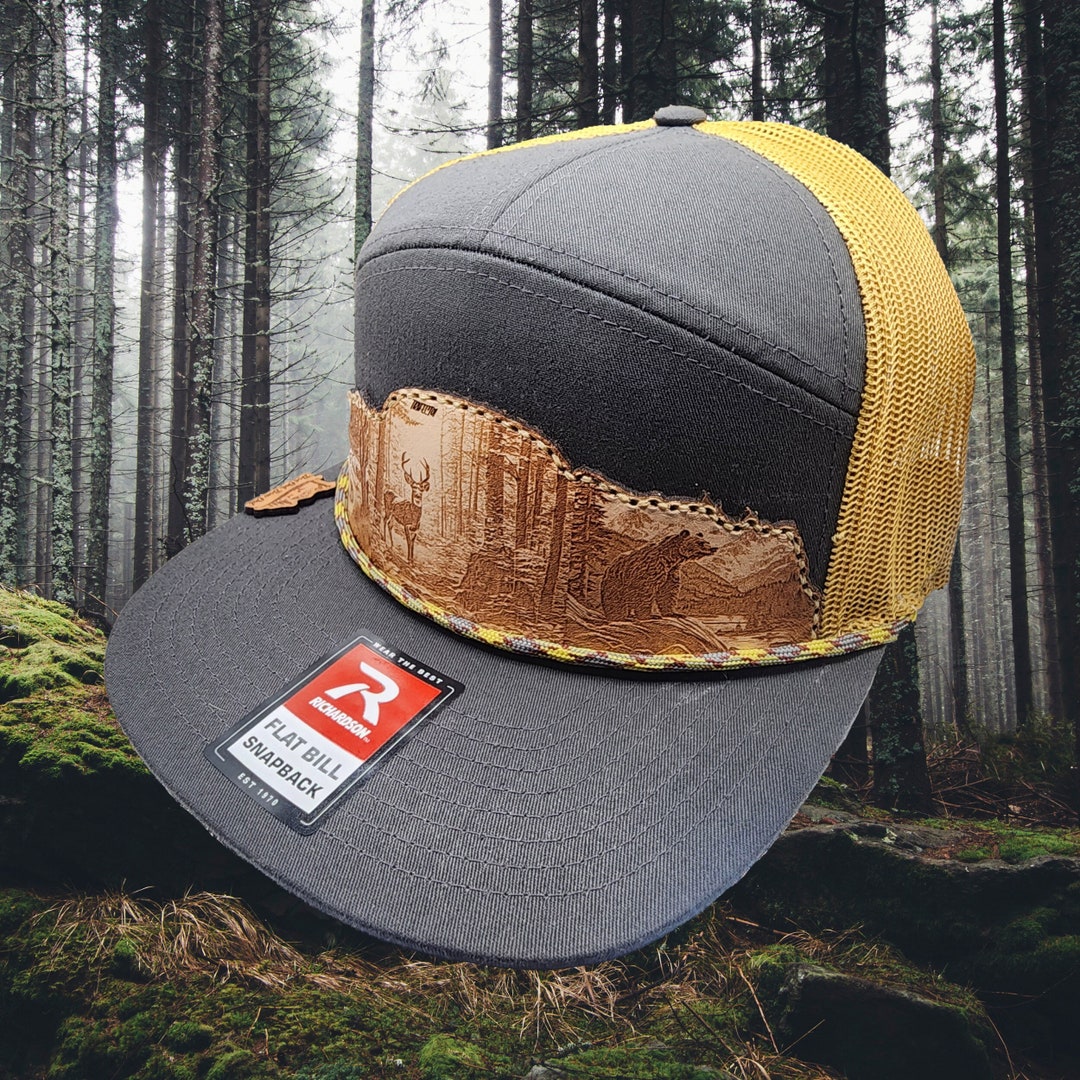 Leather Patch 7-panel Snapback Hat: Desert, Buck & Bear Imagery - Etsy