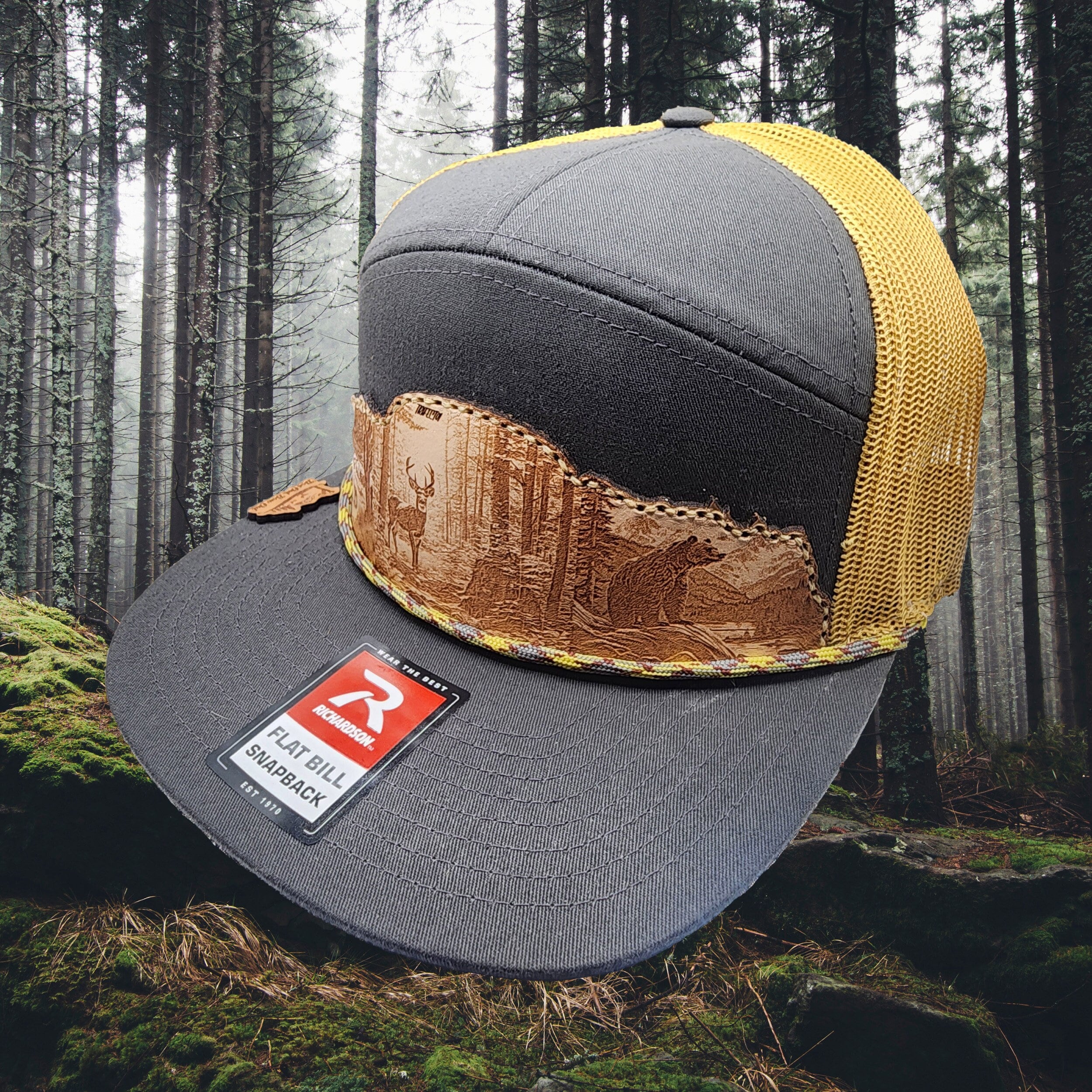 Leather Patch 7-panel Snapback Hat: Desert, Buck & Bear Imagery - Etsy