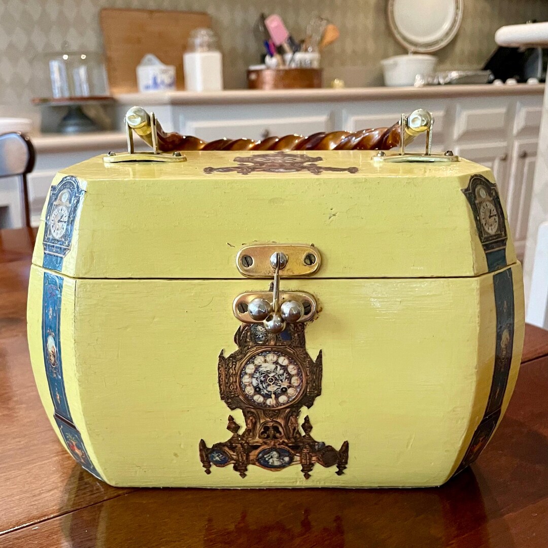 Vintage Decoupage Wooden Purse. Yellow With Several Victorian Era ...