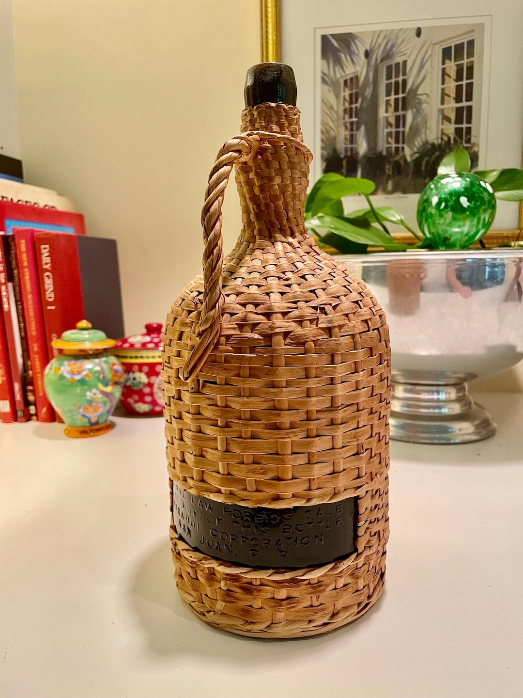 OLD Wicker or Rattan Covered Rum Bottle From San Juan, PR. in Great ...
