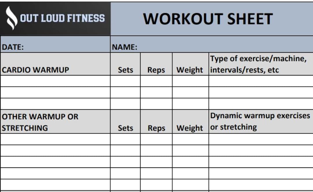 Blank Workout/exercise Sheet - Etsy