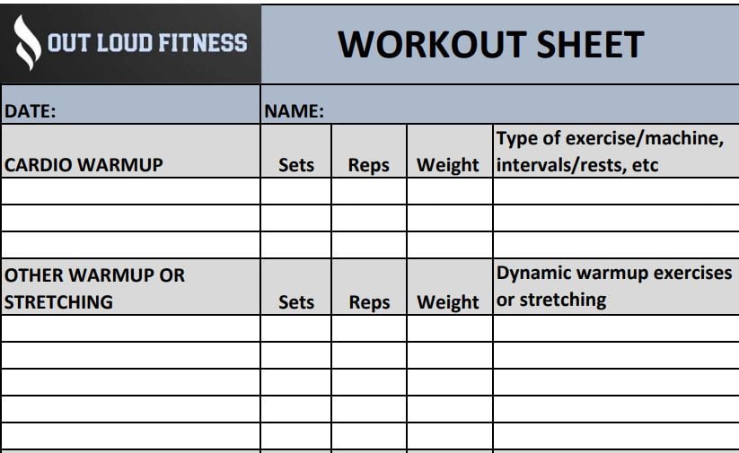 Blank Workout/exercise Sheet - Etsy