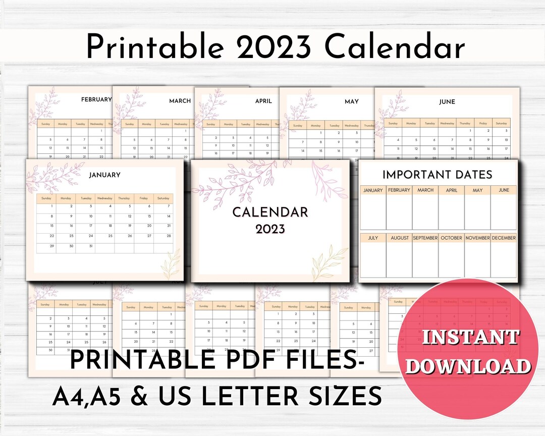 Printable 2023 Calendar, Pastel Pink 2023 Digital Printable Calendar ...