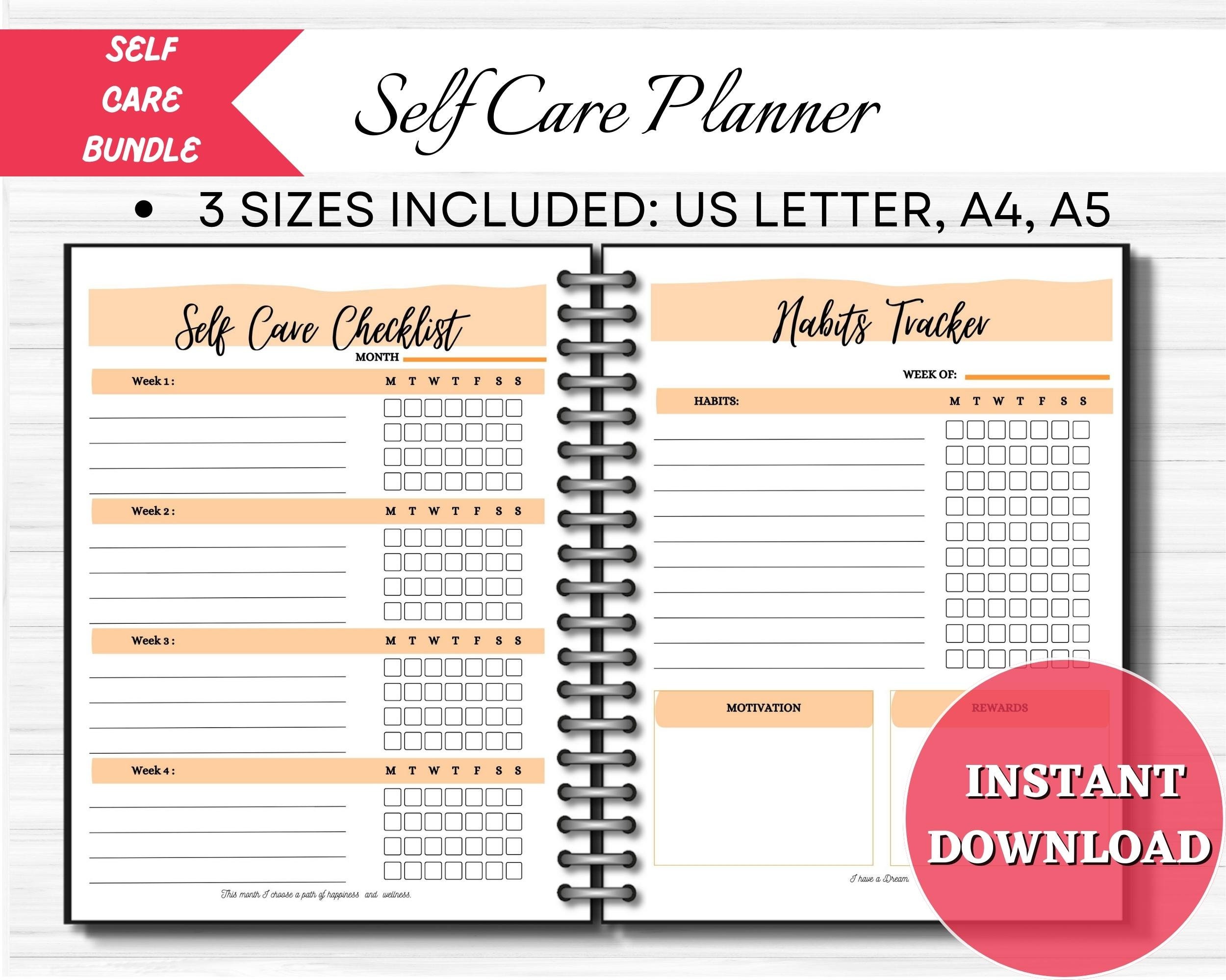 Printable Peachy Self Care Planner Bundle, Self Care Planner for ...