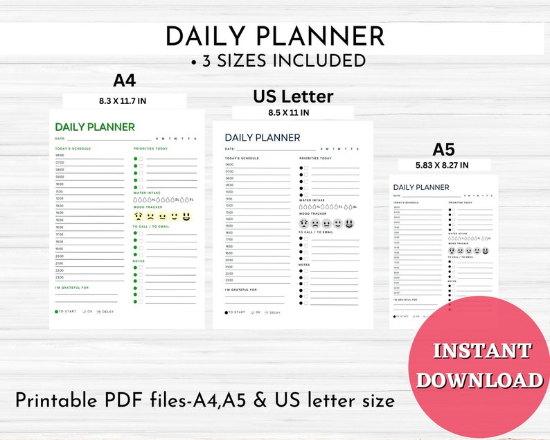 Printable Daily Planner, Daily Schedule Checklist , Printable "to DO ...