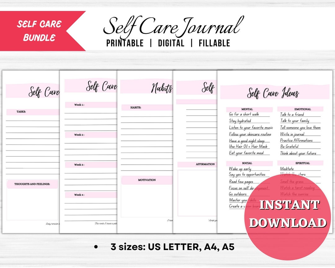 Digital Self Care Journal Bundle, Digital Self Care Bundle for Wellness ...