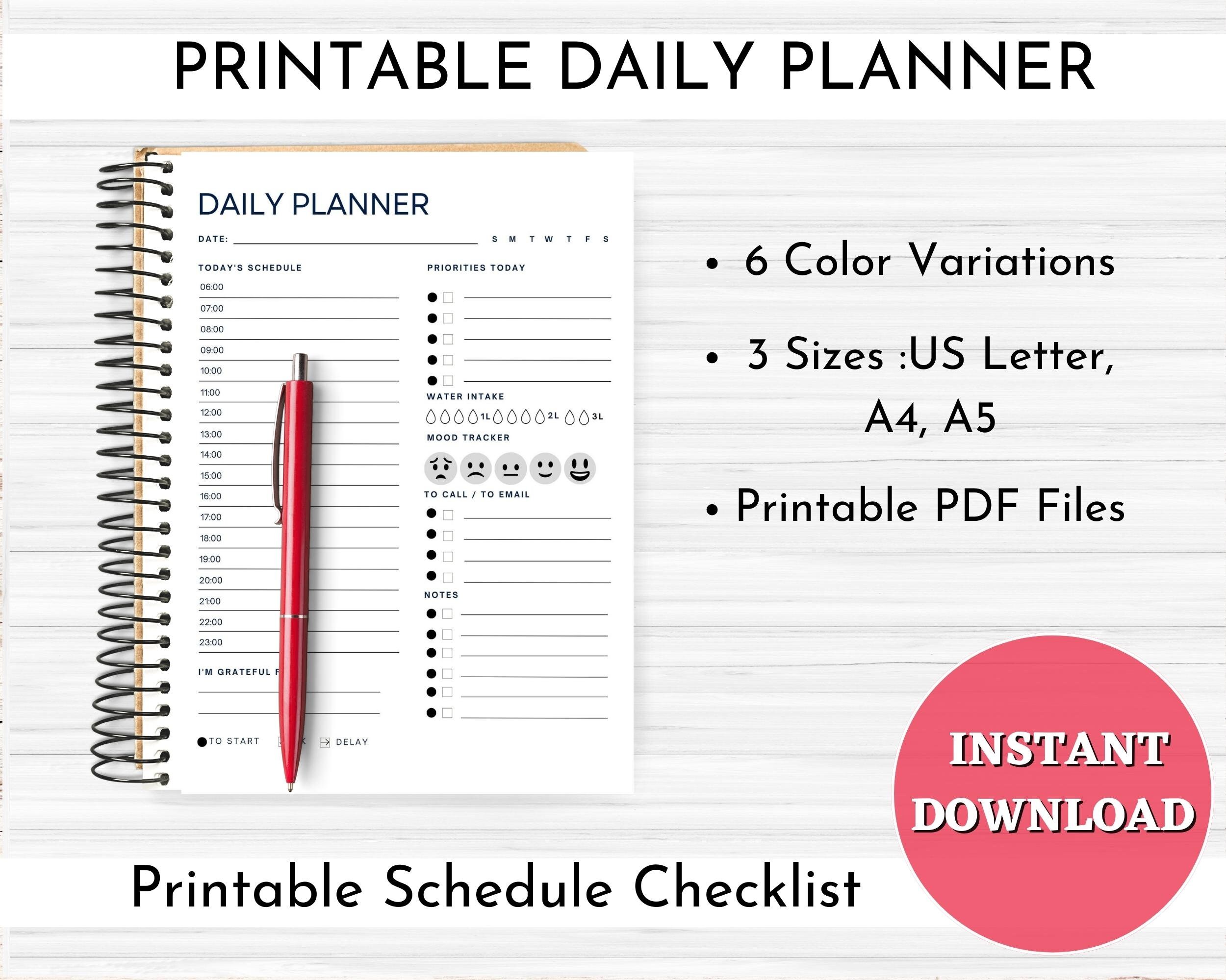 Printable Daily Planner, Daily Schedule Checklist , Printable "to DO ...