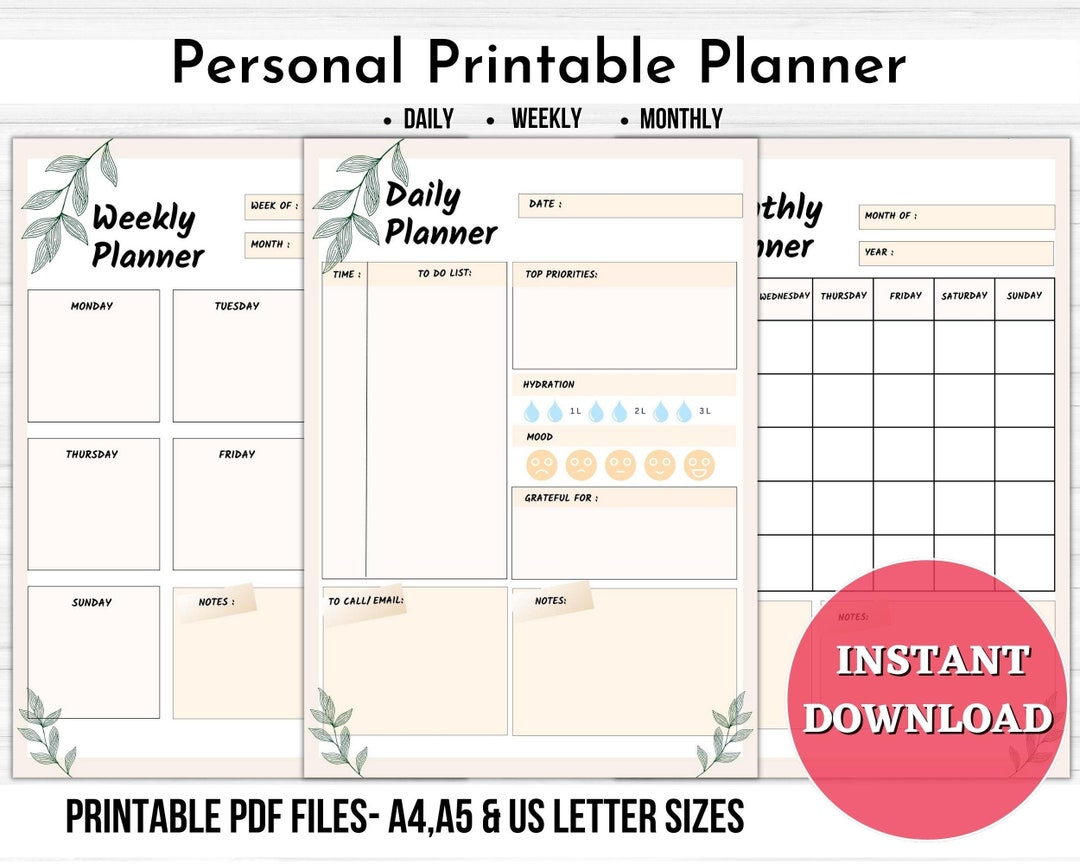 Personal Printable Undated Planner, Printable Planner in Blush Pink ...