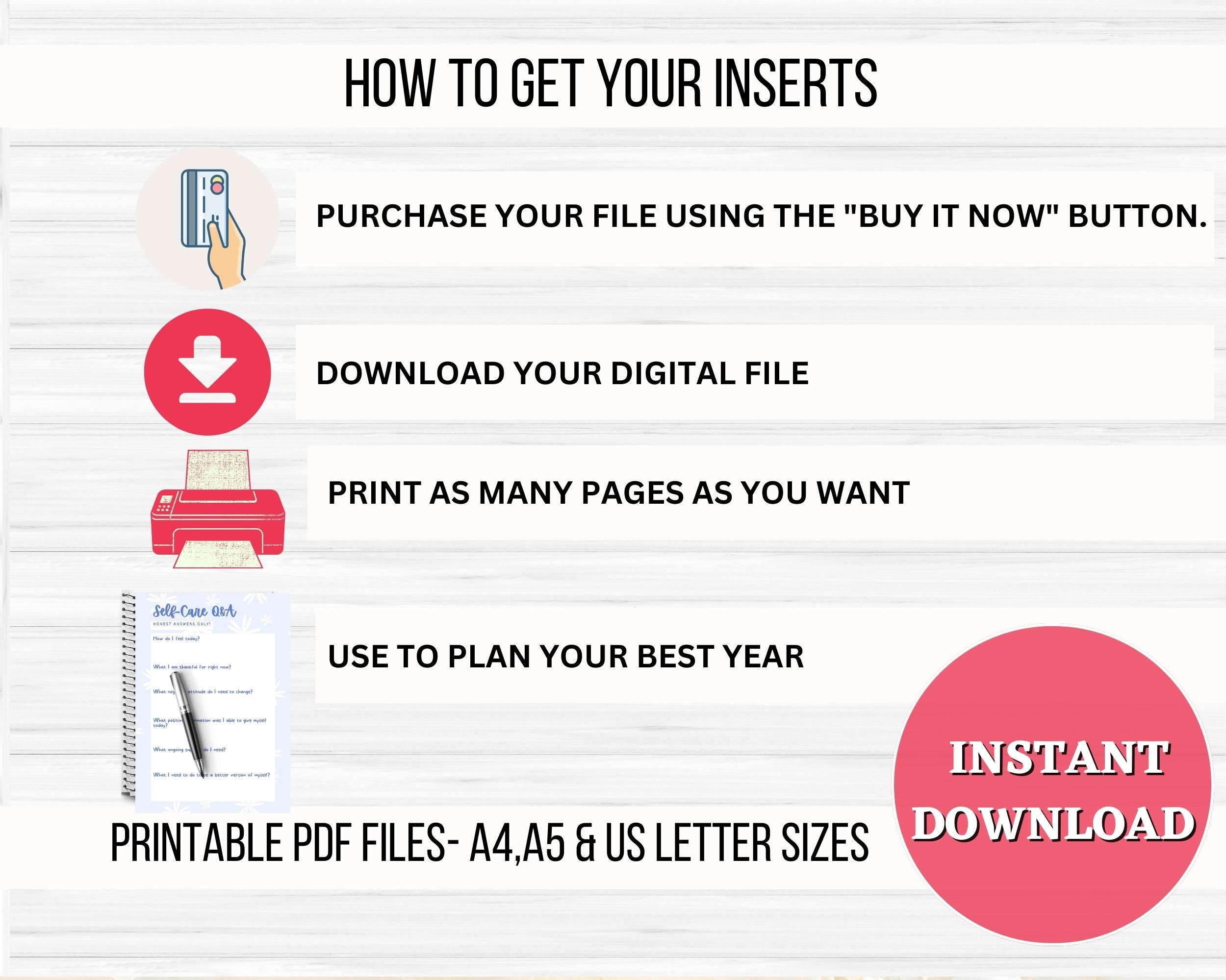 Printable Self Care Journal Inserts, Self Care Q&Q Insert for Self Love ...