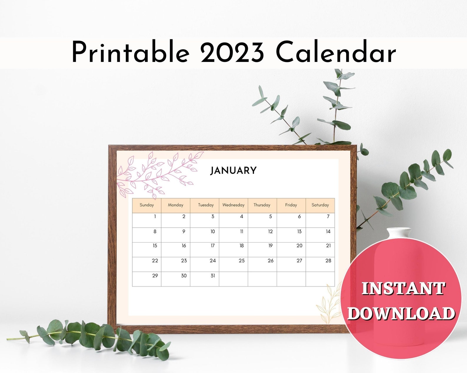 Printable 2023 Calendar Pastel Pink 2023 Digital Printable - Etsy