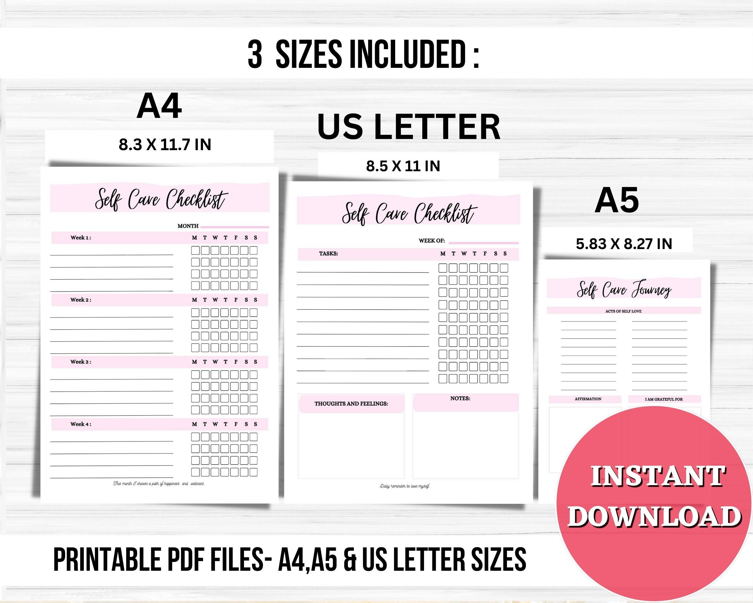 Printable Self Care Checklist Bundle, Digital Self Care Journal for ...