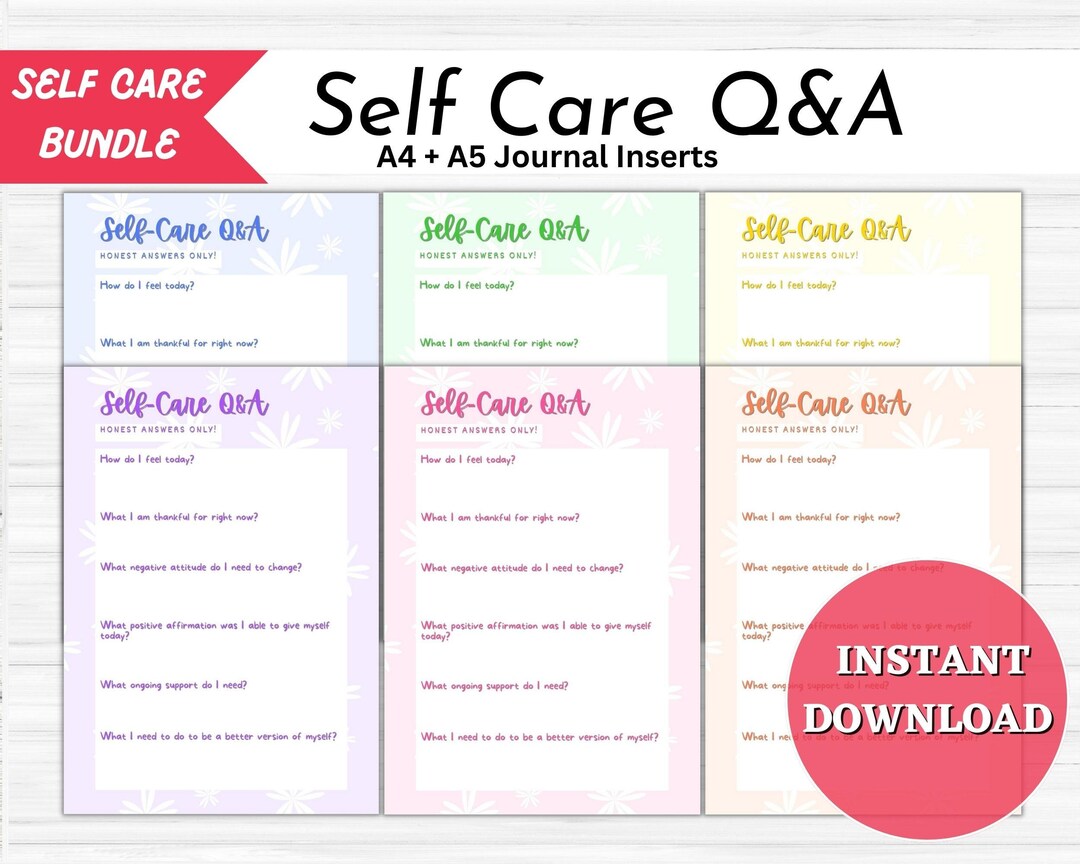 Printable Self Care Journal Inserts, Self Care Q&Q Insert for Self Love ...