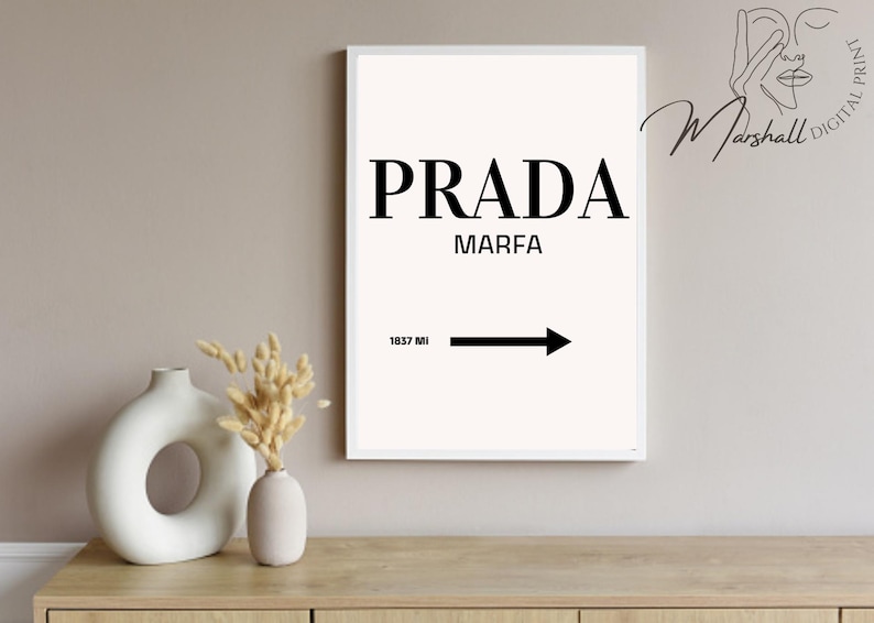 Prada Marfa Sign Print | Minimalist Fashion Wall Art | Black & White ...