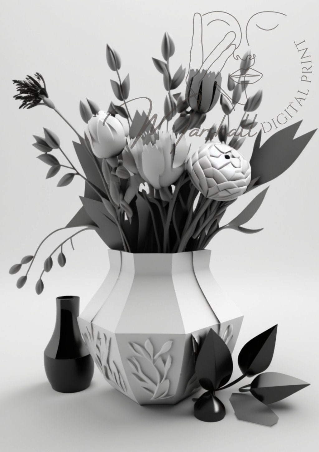 Black and White Flower Prints, Set of 3, Abstract Flowers, Wall Decor ...