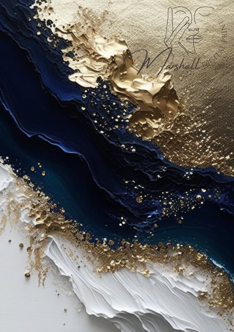 Blue Abstract Wall Art Set of 3 Prints Blue Prints Brush - Etsy