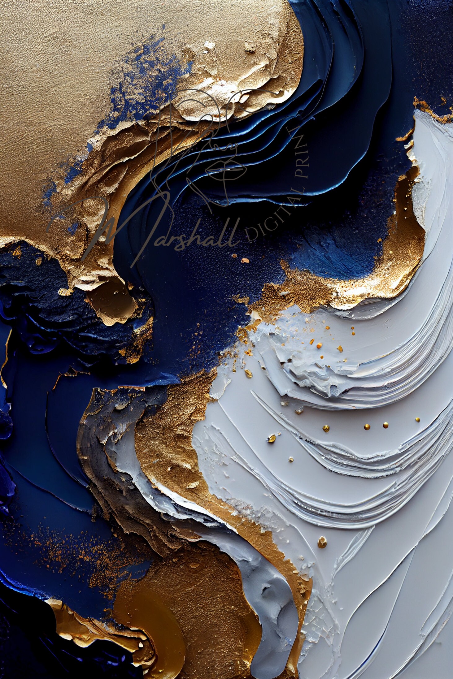 Blue Abstract Wall Art, Set of 3 Prints, Blue Prints, Brush Stroke Art ...