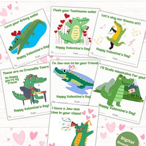 Printable Alligator Valentine Cards, Classroom Valentine Cards for Kids ...