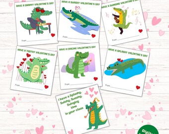 Printable Alligator Valentine Cards, Classroom Valentine Cards for Kids ...