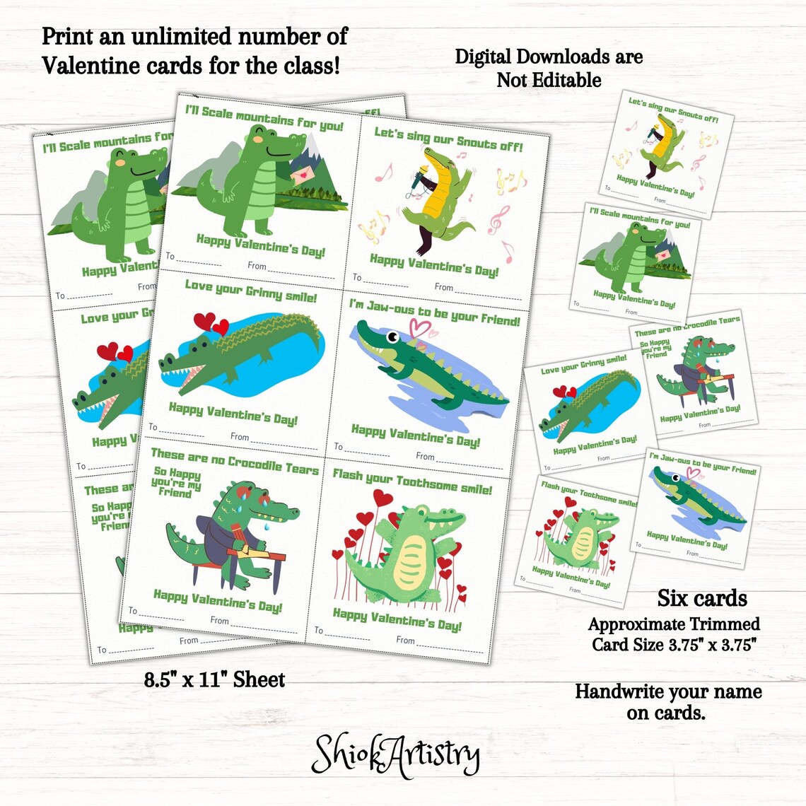 Printable Alligator Valentine Cards, Classroom Valentine Cards for Kids ...