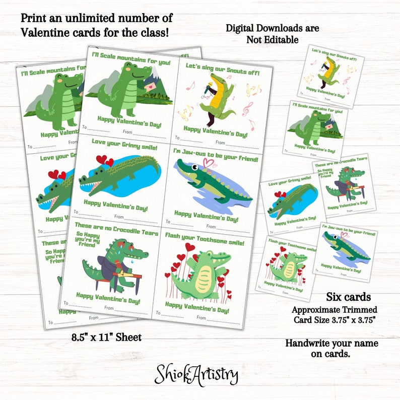 Printable Alligator Valentine Cards, Classroom Valentine Cards for Kids ...