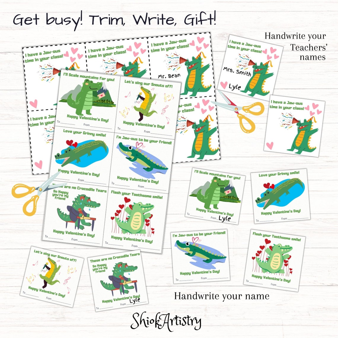 Printable Alligator Valentine Cards, Classroom Valentine Cards for Kids ...
