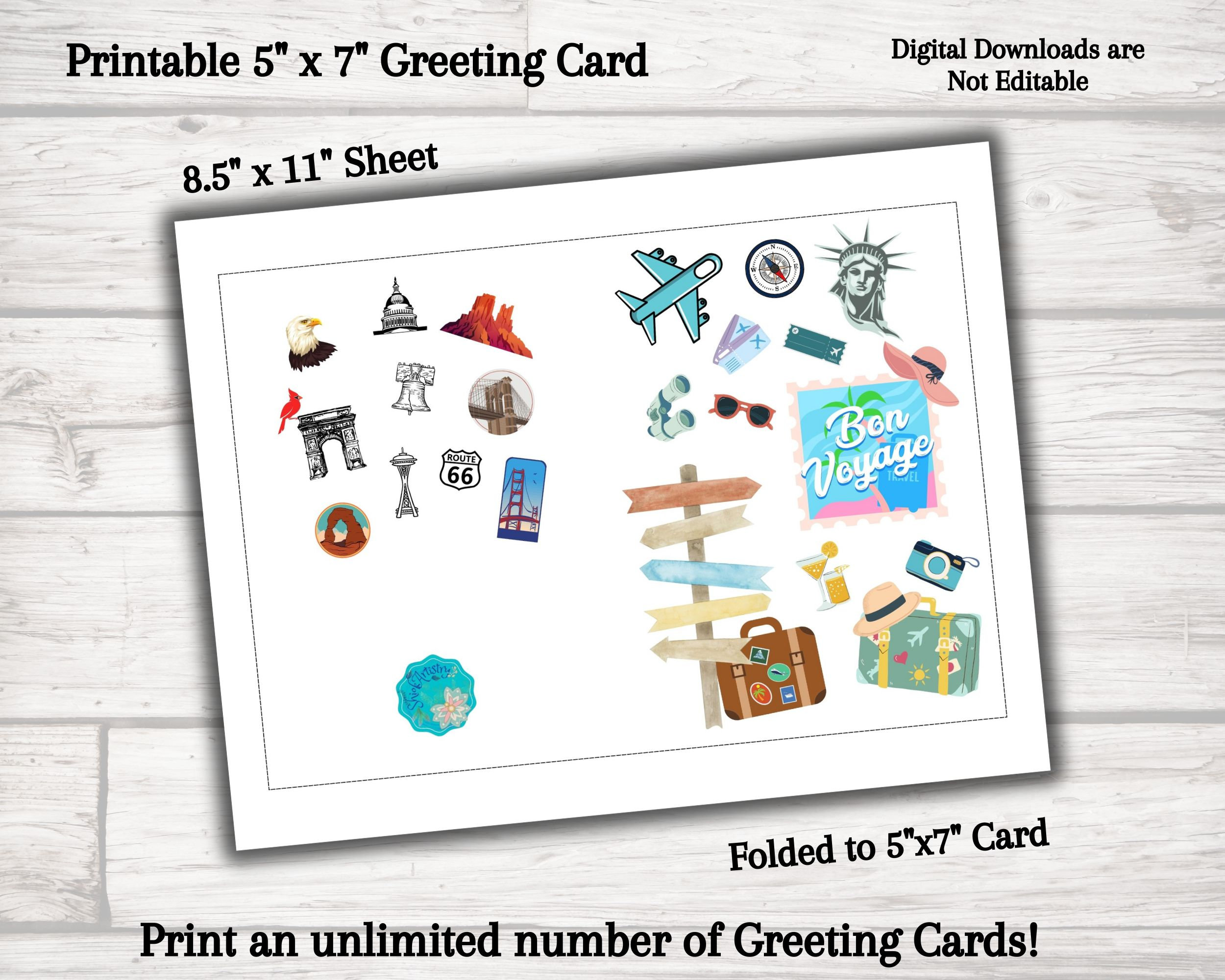 Bon Voyage Printable Greeting Card, Instant Downloads, Travel Designs ...