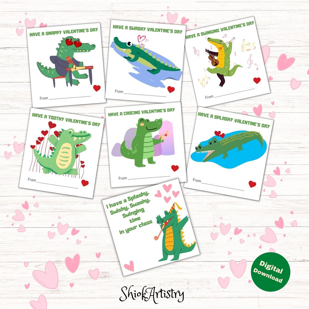 Printable Crocodile Valentine Cards, Classroom Valentine Cards for Kids ...