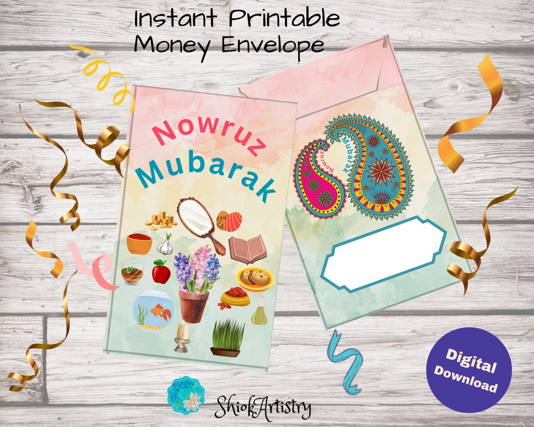 Nowruz Mubarak New Year Money Envelope Gift Printable Templates Instant ...