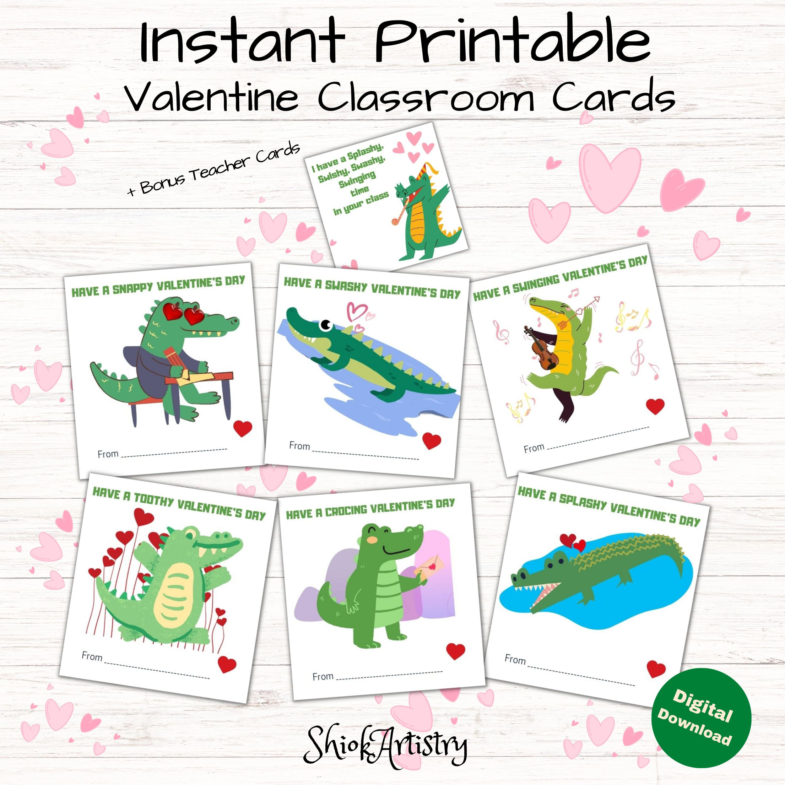 Printable Crocodile Valentine Cards, Classroom Valentine Cards for Kids ...