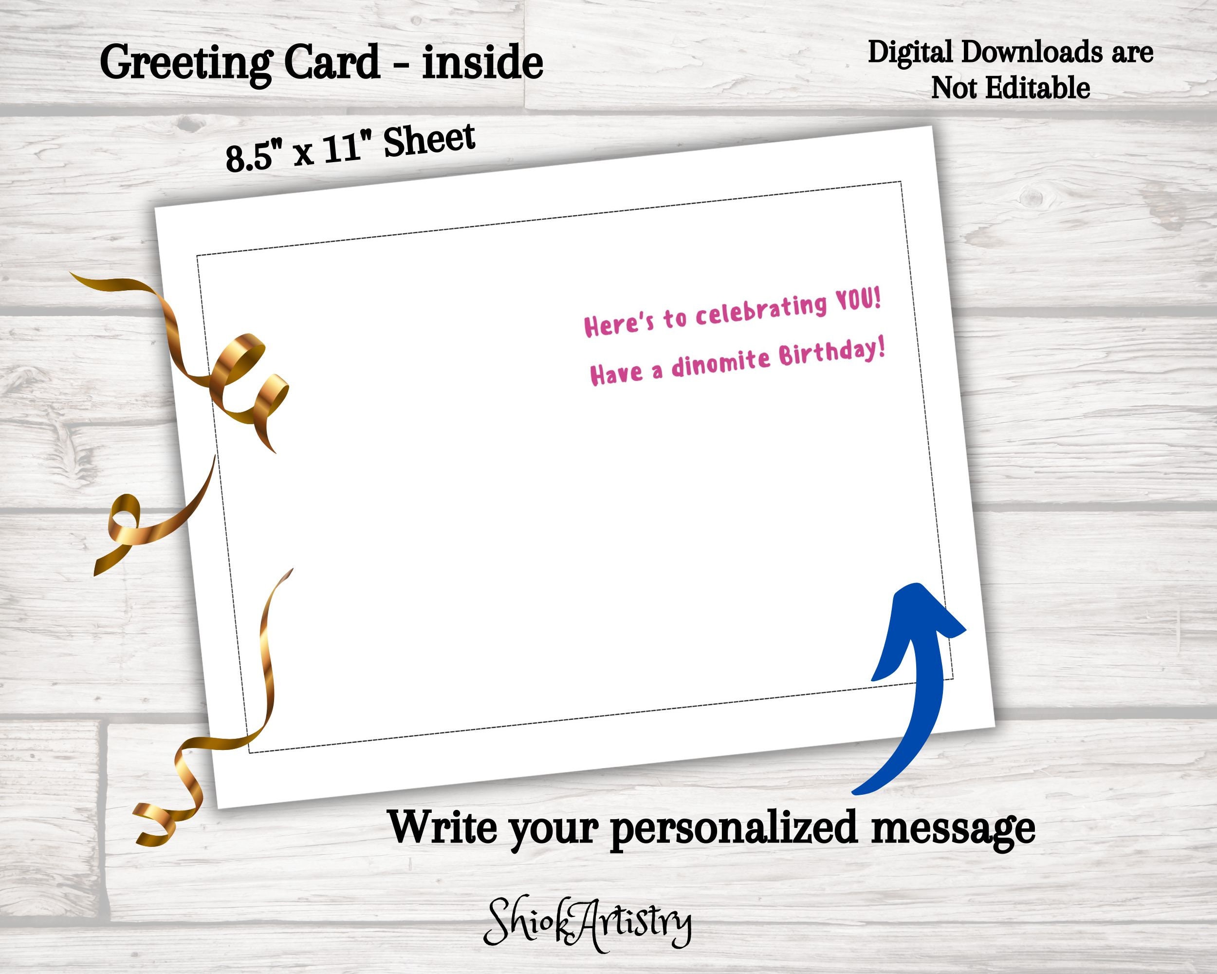 Happy Birthday Printable Greeting Card, Instant Downloads, Dinosaur ...