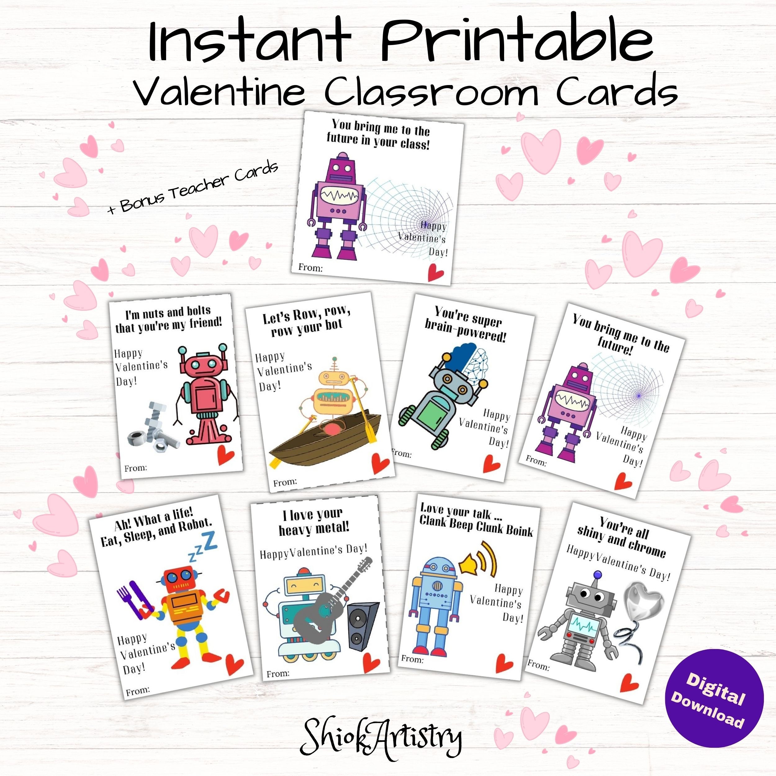 Printable Robot Valentine Cards, Classroom Android Cards for Kids, Gift ...