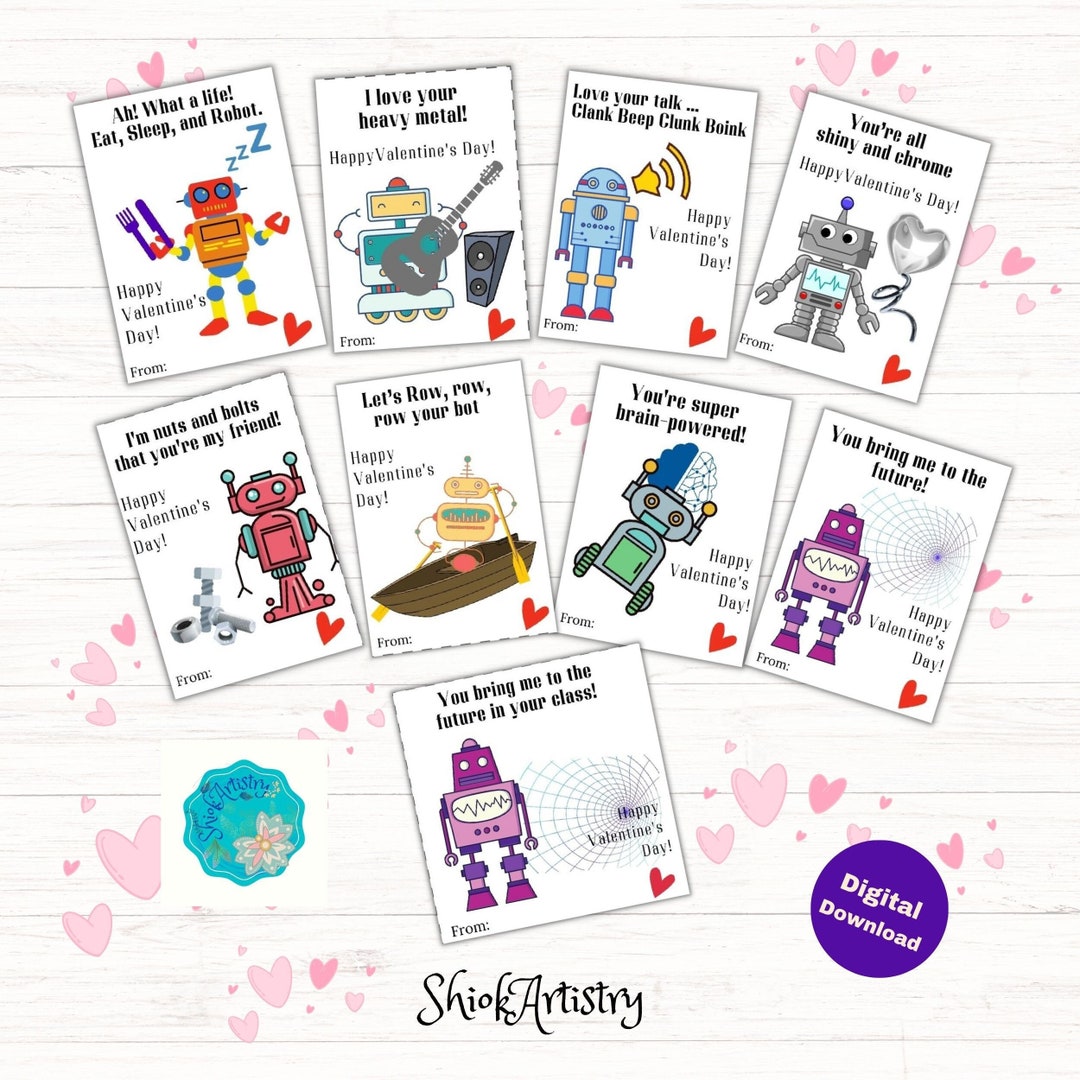 Printable Robot Valentine Cards, Classroom Android Cards for Kids, Gift ...