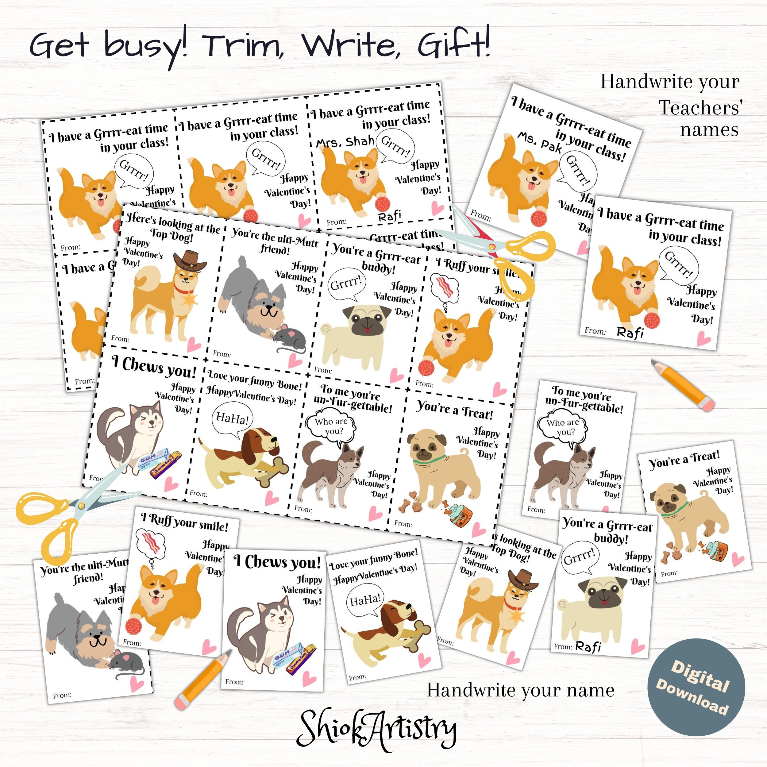 Printable Dog Valentine Cards, Classroom Puppy Cards for Kids, Gift ...