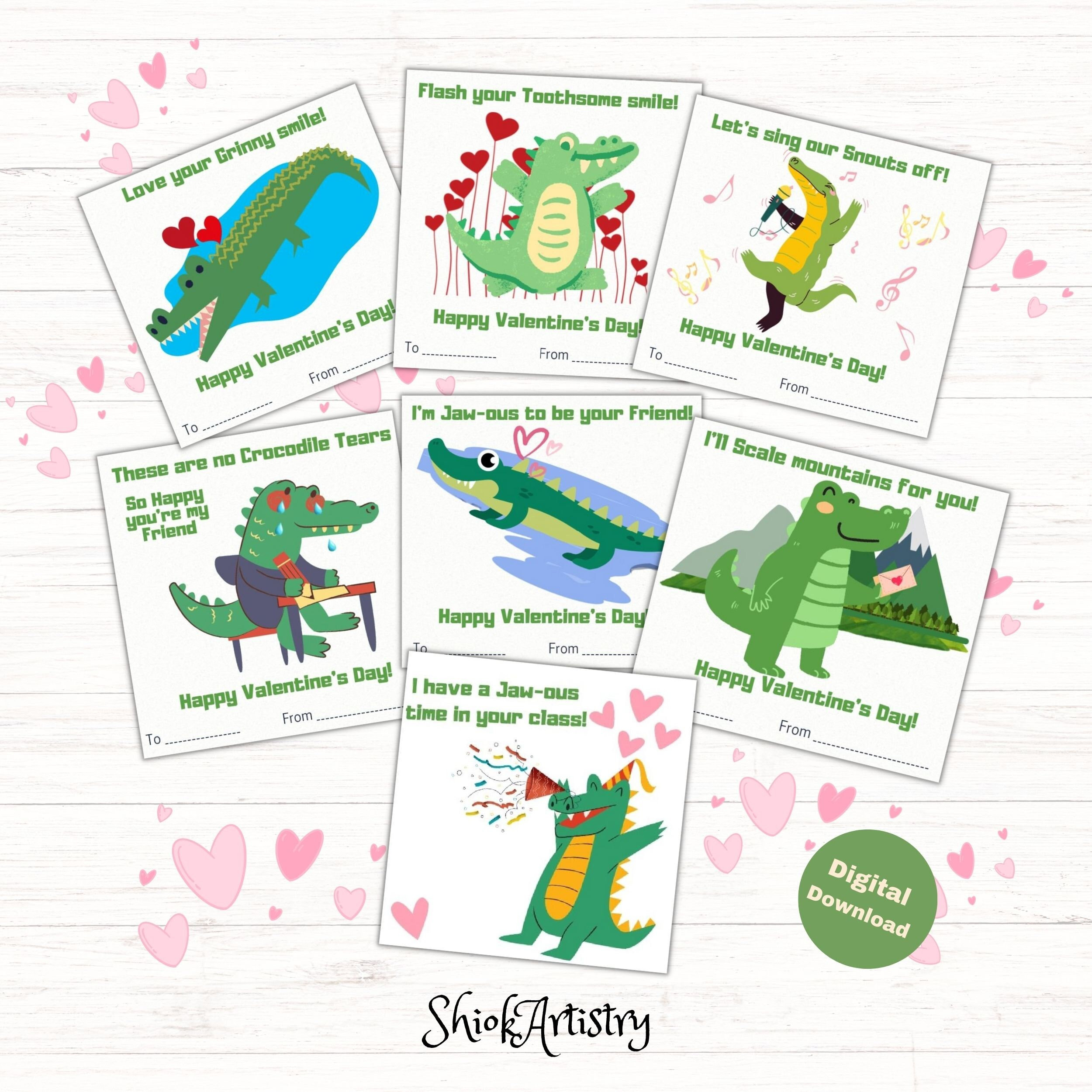 Printable Alligator Valentine Cards, Classroom Valentine Cards for Kids ...