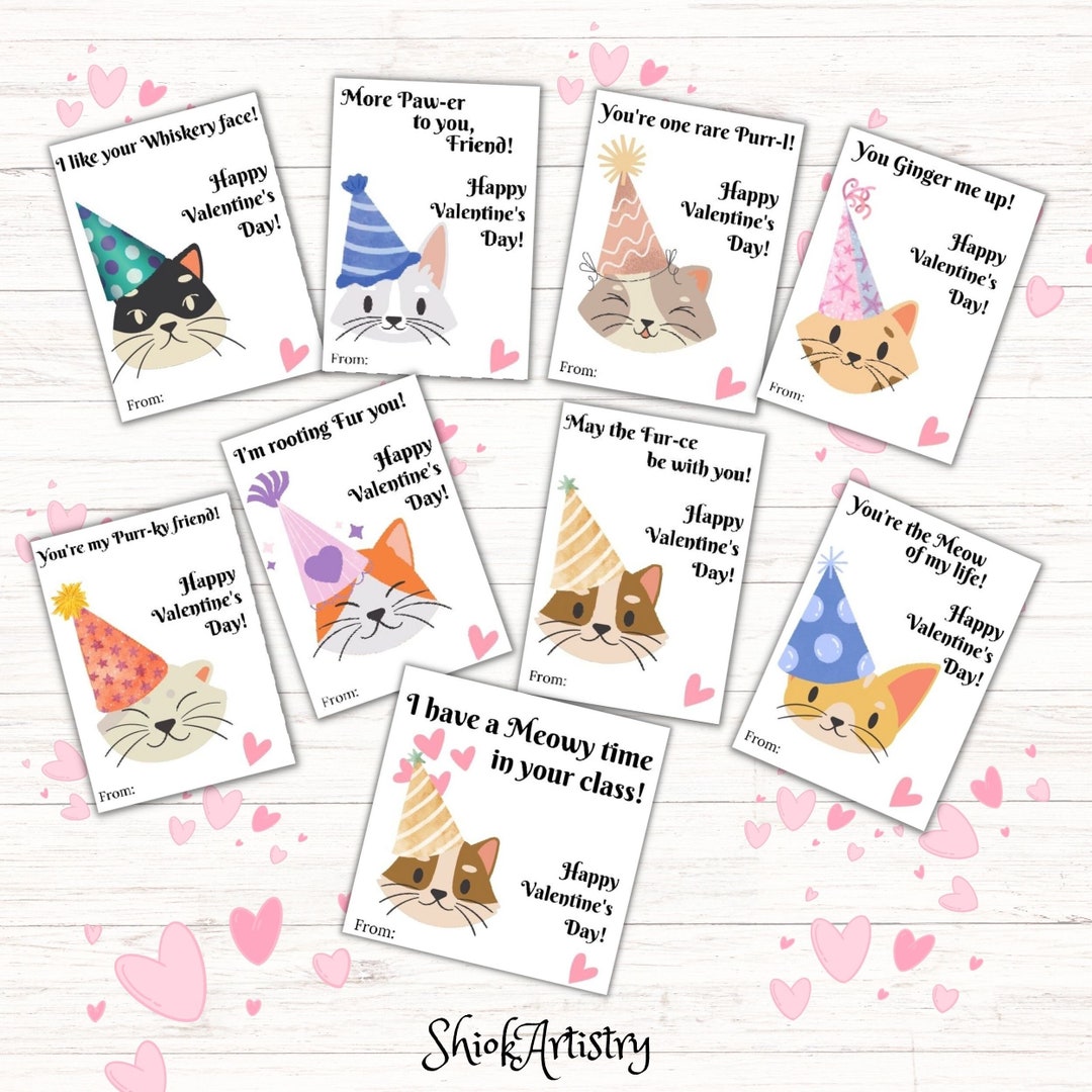 Printable Cat Valentine Cards, Classroom Kitten Cards for Kids, Gift ...
