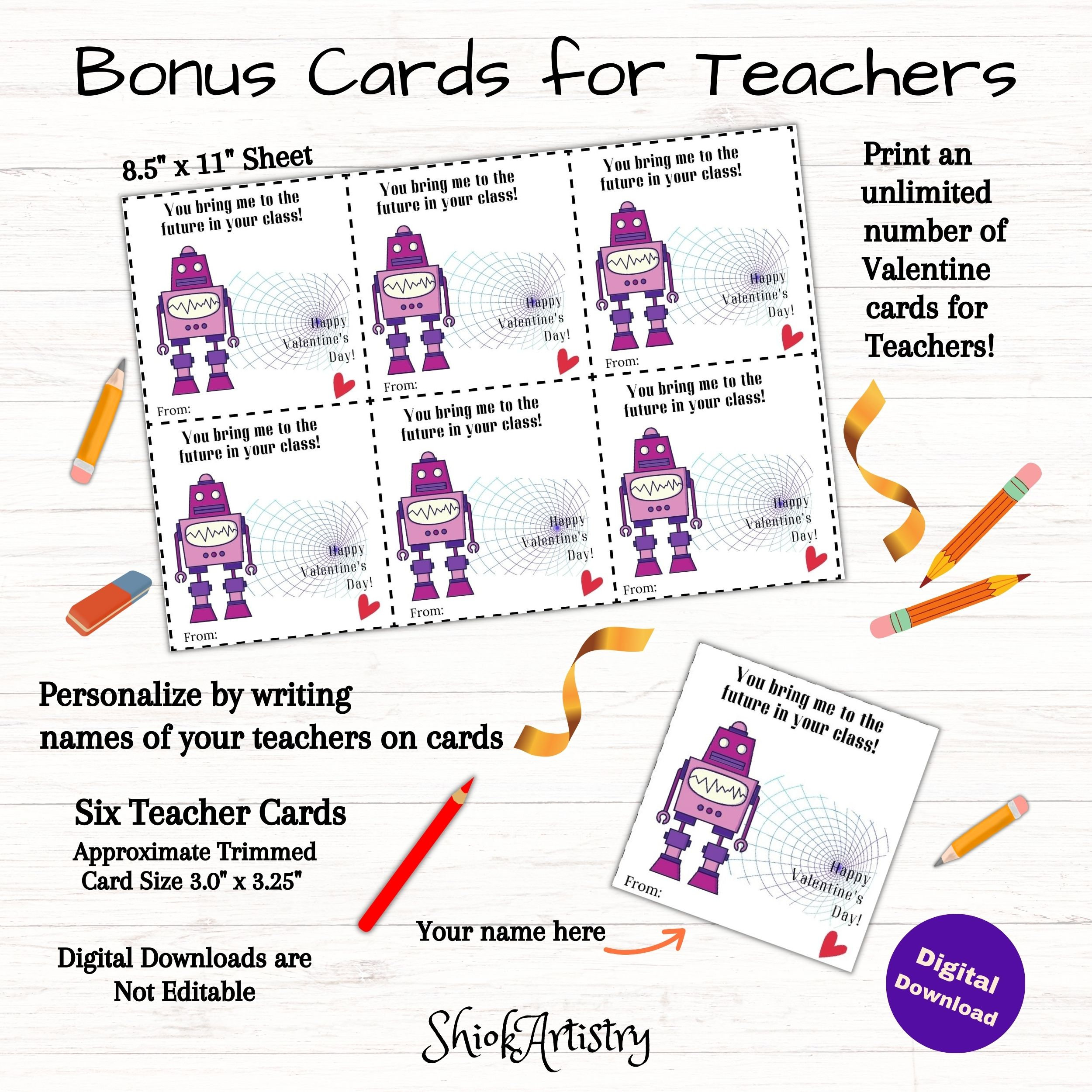 Printable Robot Valentine Cards, Classroom Android Cards for Kids, Gift ...