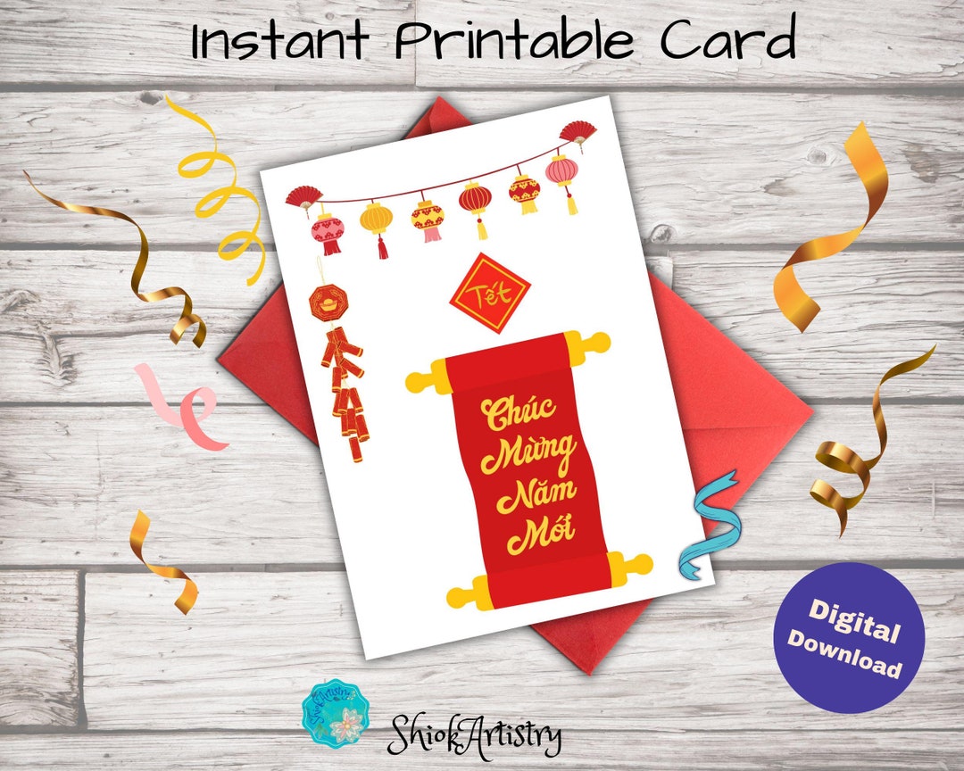 Vietnamese Lunar New Year Printable Greeting Card Instant Downloads ...
