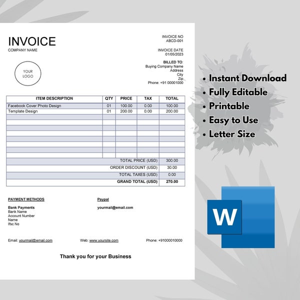 Printable Invoice' - Etsy