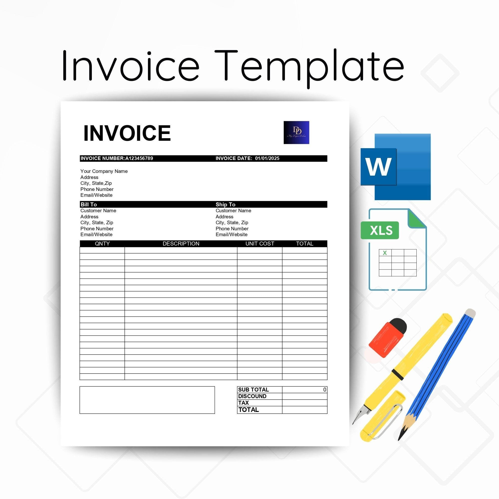 Invoice Template Excel, Invoice Template Word, Fillable Invoice, Small ...