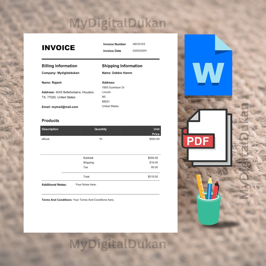 PDF Invoice - Invoice Template Word - Service Invoice - Invoice ...