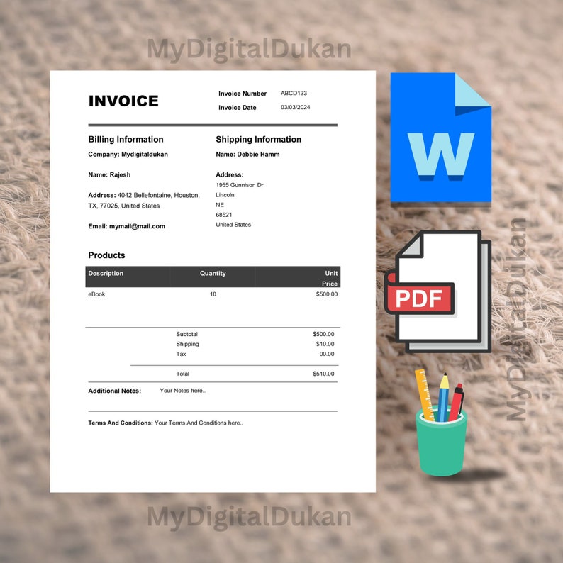 Fillable Invoice Template: Small Business, Influencer (PDF, Word) - Etsy