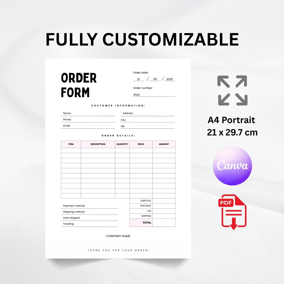 Editable Order Form Template: Canva & Fillable PDF for Small Business ...