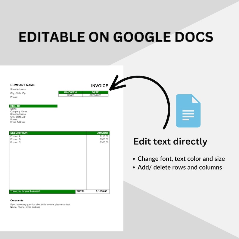 Editable Invoice Template: Minimalist Design for Excel, Word, Google ...