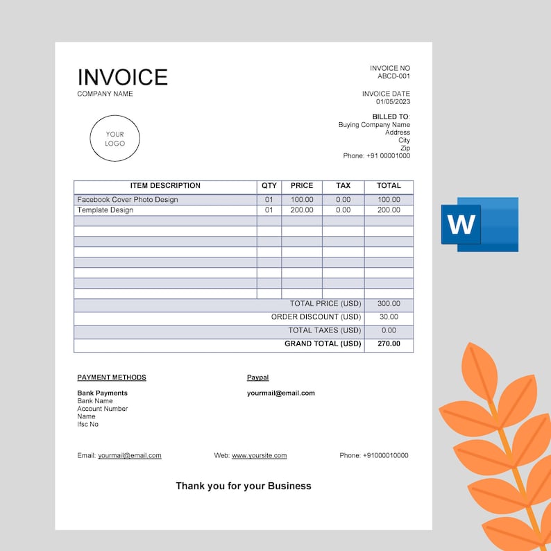 Microsoft Word Invoice Template - Printable Invoice Template - Invoice ...
