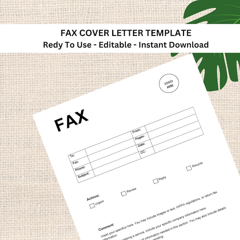 Professional Fax Cover Sheet Template: MS Word, US Letter (instant ...