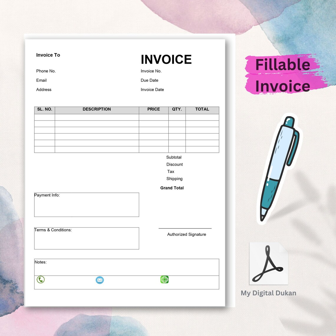 Fillable Invoice Template: Small Business Order Form (PDF) - Etsy