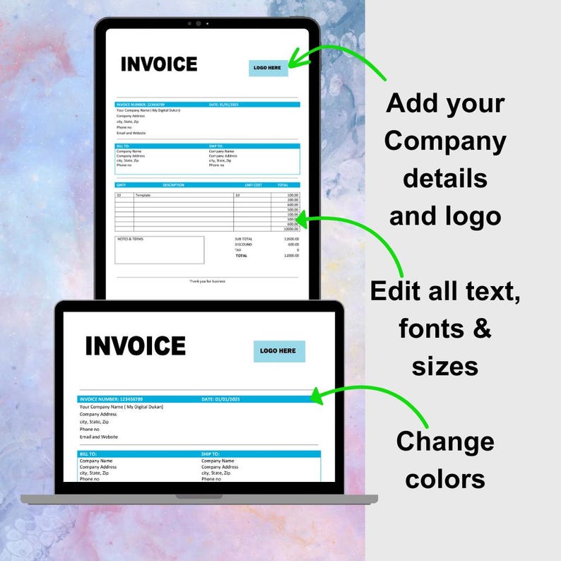Microsoft Word Invoice Template Invoice Editable Template Fillable PDF ...